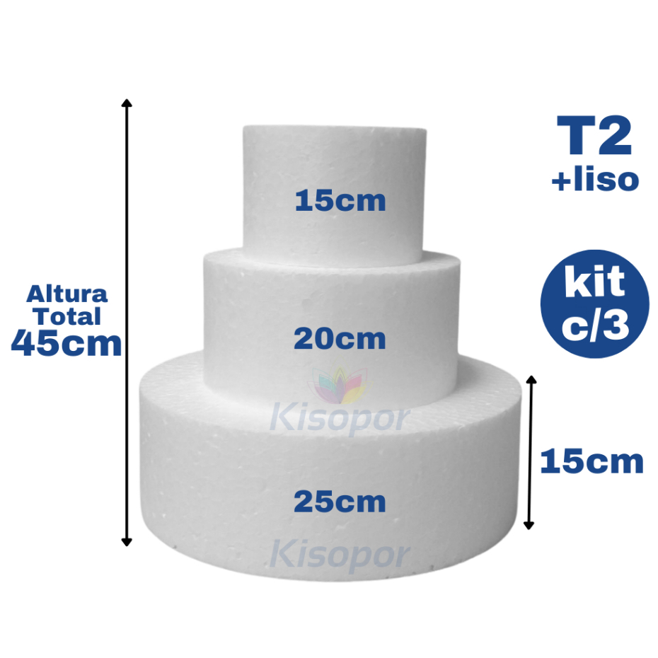 Base De Bolo Fake Isopor 15, 20, 25cm c/15cm altura 3 Andar Cenográfico ...