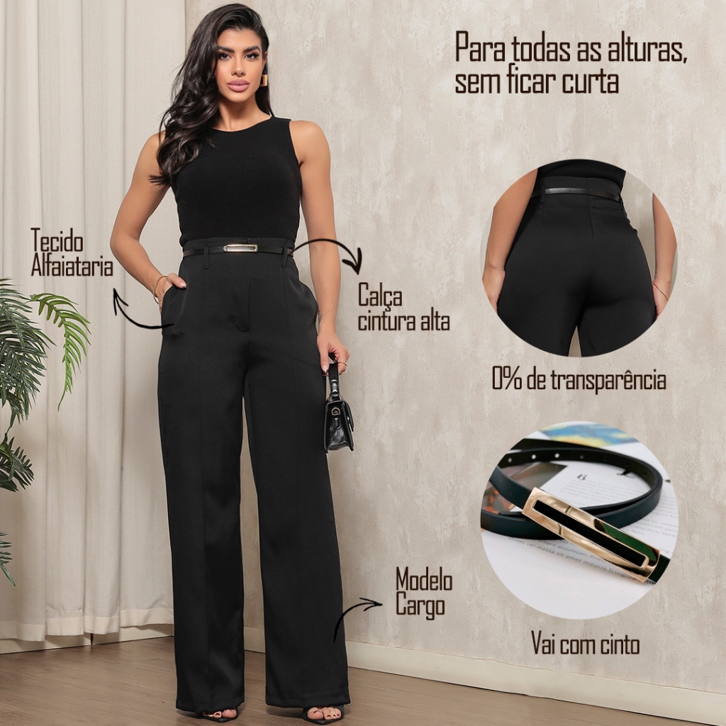 Calsa Feminina Social Alfaiataria Pantalona Com Cinto | Shopee Brasil