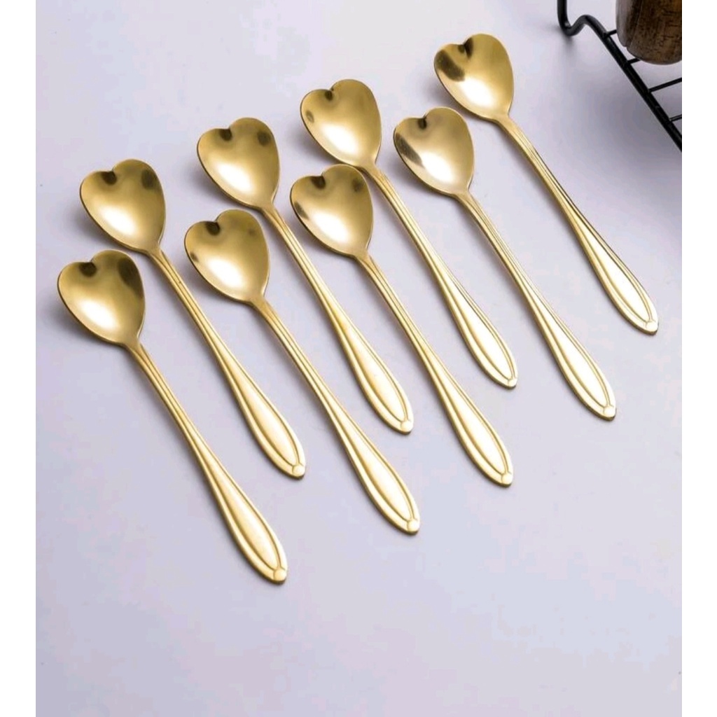8 peça Colher de Café Design de Coração Aço Inoxidável Colher para Bolo ...