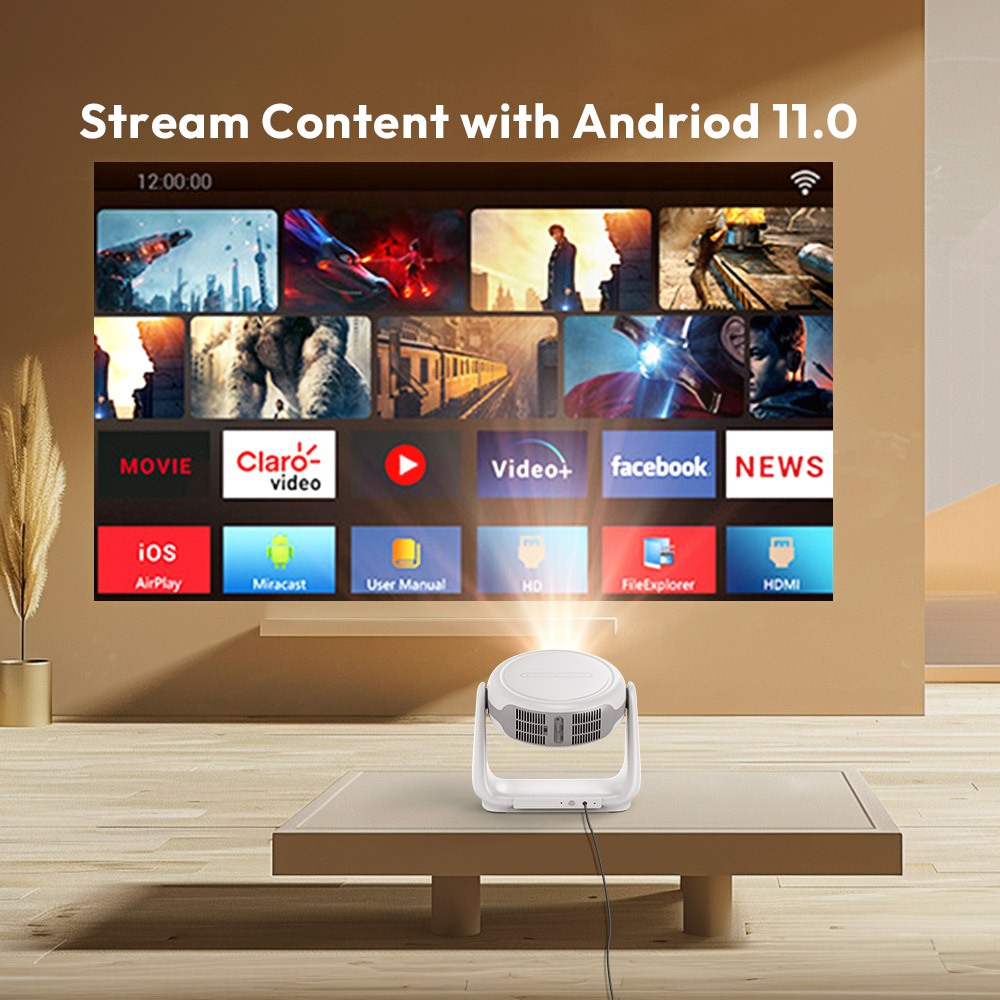 Projetor Portátil Android 11.0 VEVSHAO A10 Com WiFi6 Foco Automático ...