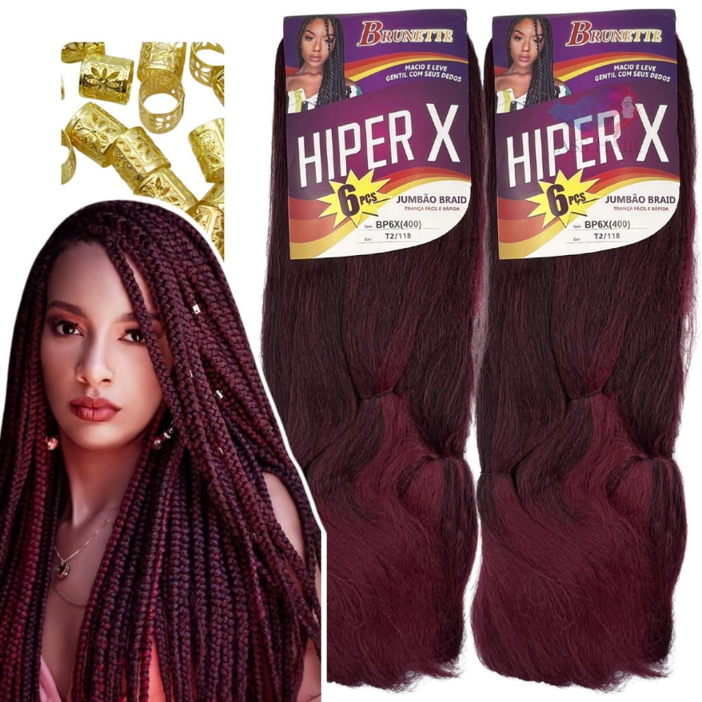 Kit 2 Pacotes Cabelo Jumbo Super Jumbão Hiper X + Anéis | Shopee Brasil