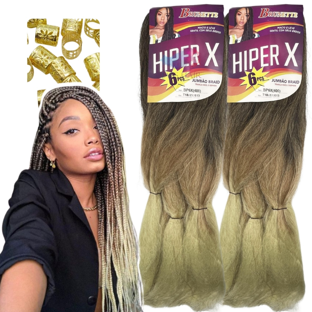 Kit 2 Pacotes Cabelo Jumbo Super Jumbão Hiper X + Anéis | Shopee Brasil