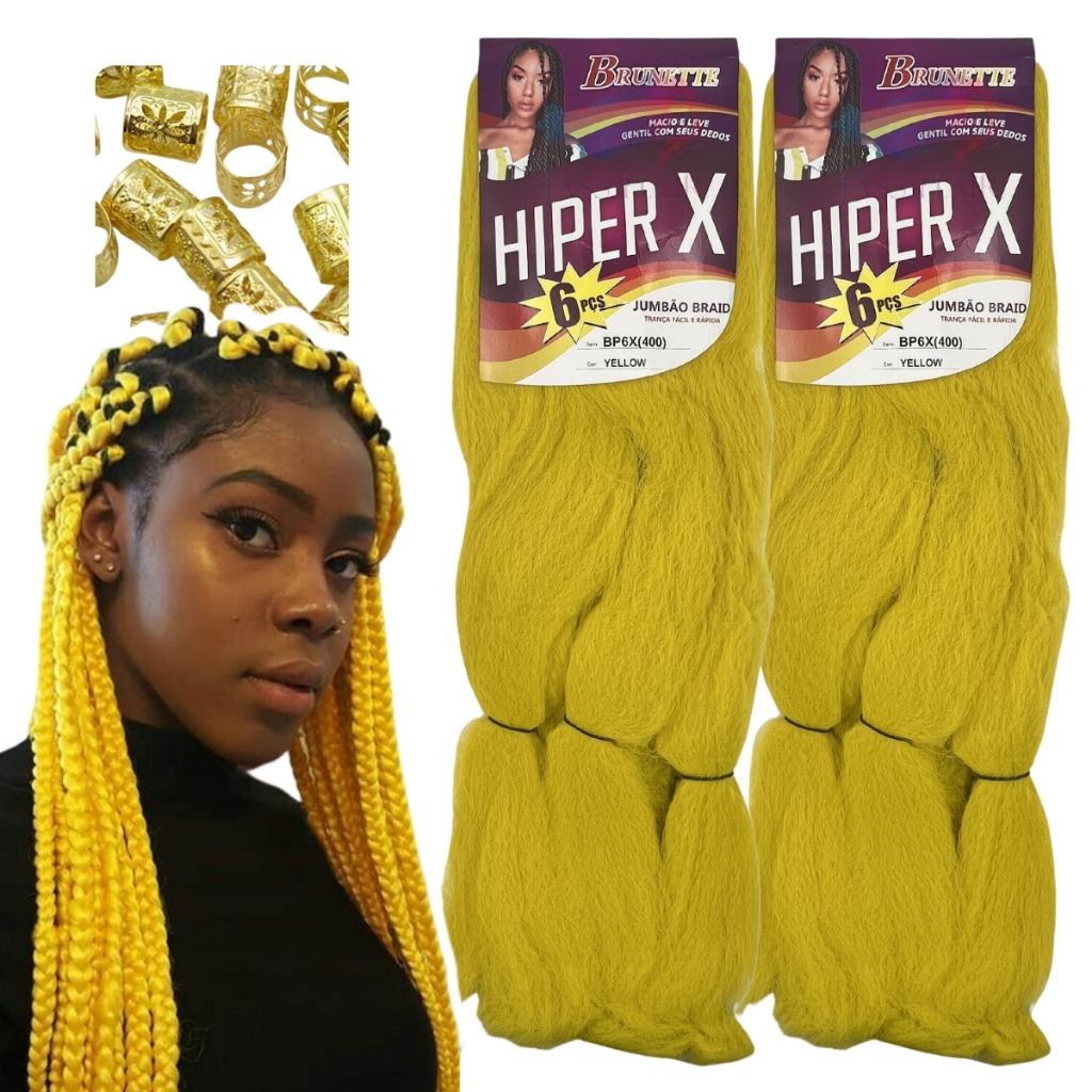 Kit 2 Pacotes Cabelo Jumbo Super Jumbão Hiper X + Anéis | Shopee Brasil