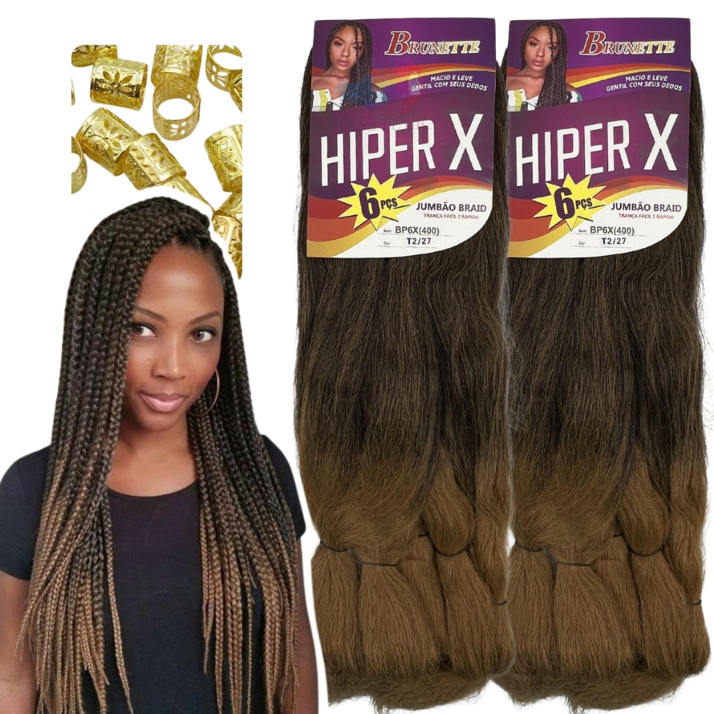 Kit 2 Pacotes Cabelo Jumbo Super Jumbão Hiper X + Anéis | Shopee Brasil