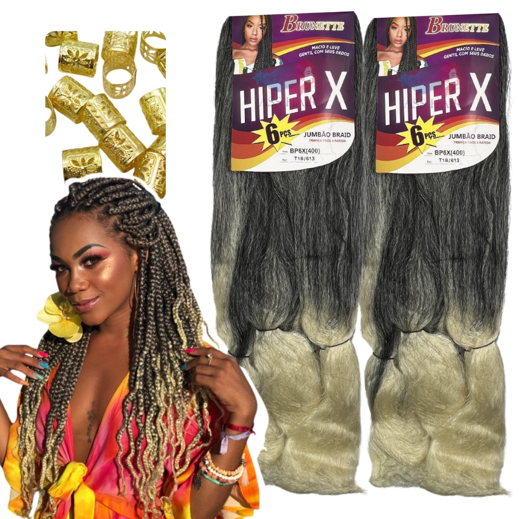 Kit 2 Pacotes Cabelo Jumbo Super Jumbão Hiper X + Anéis | Shopee Brasil