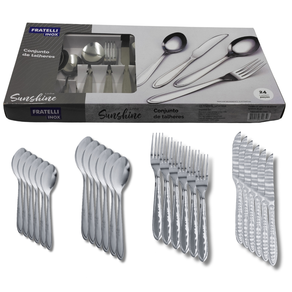 Conjunto de Talheres Inox 24 Peças Fratelli | Shopee Brasil