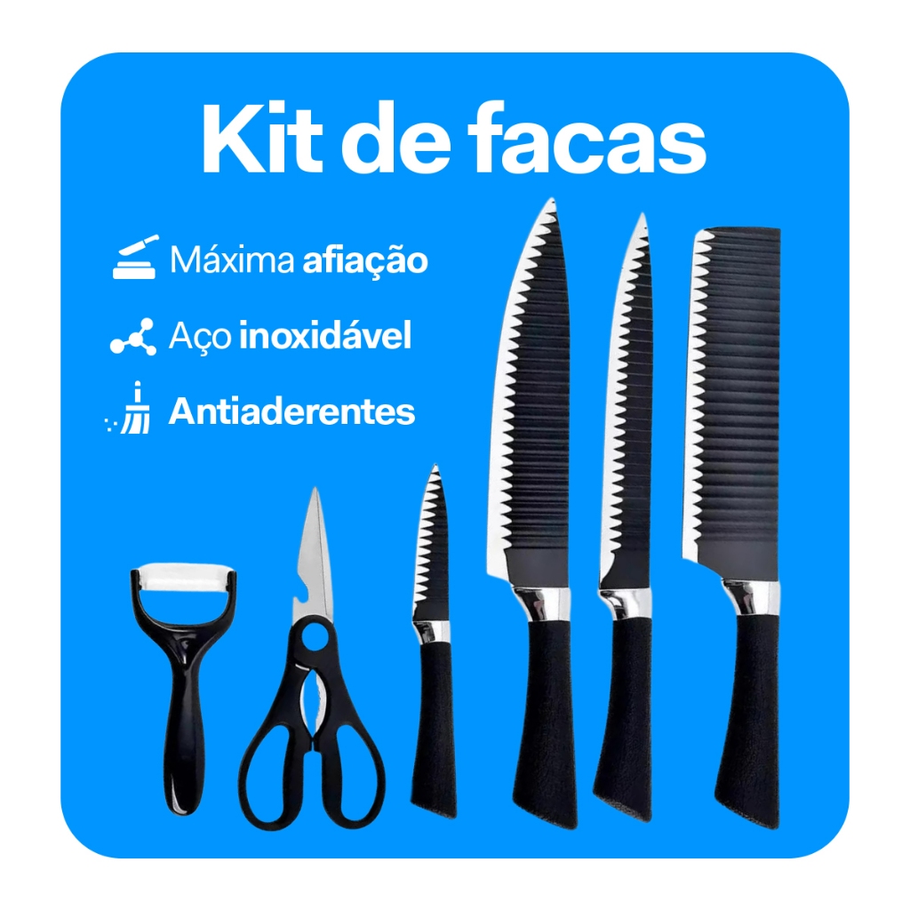 Kit de Facas Churrasco Profissional Antiaderente 6 Peças Com Cabo ...