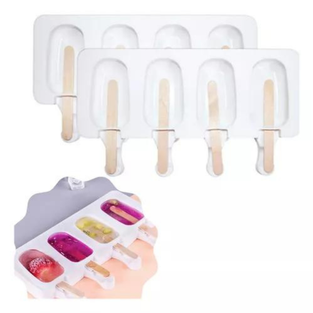 Forma De Fazer Picolé Sorvete Silicone Flexível 8 Partes + Palitos Kit ...