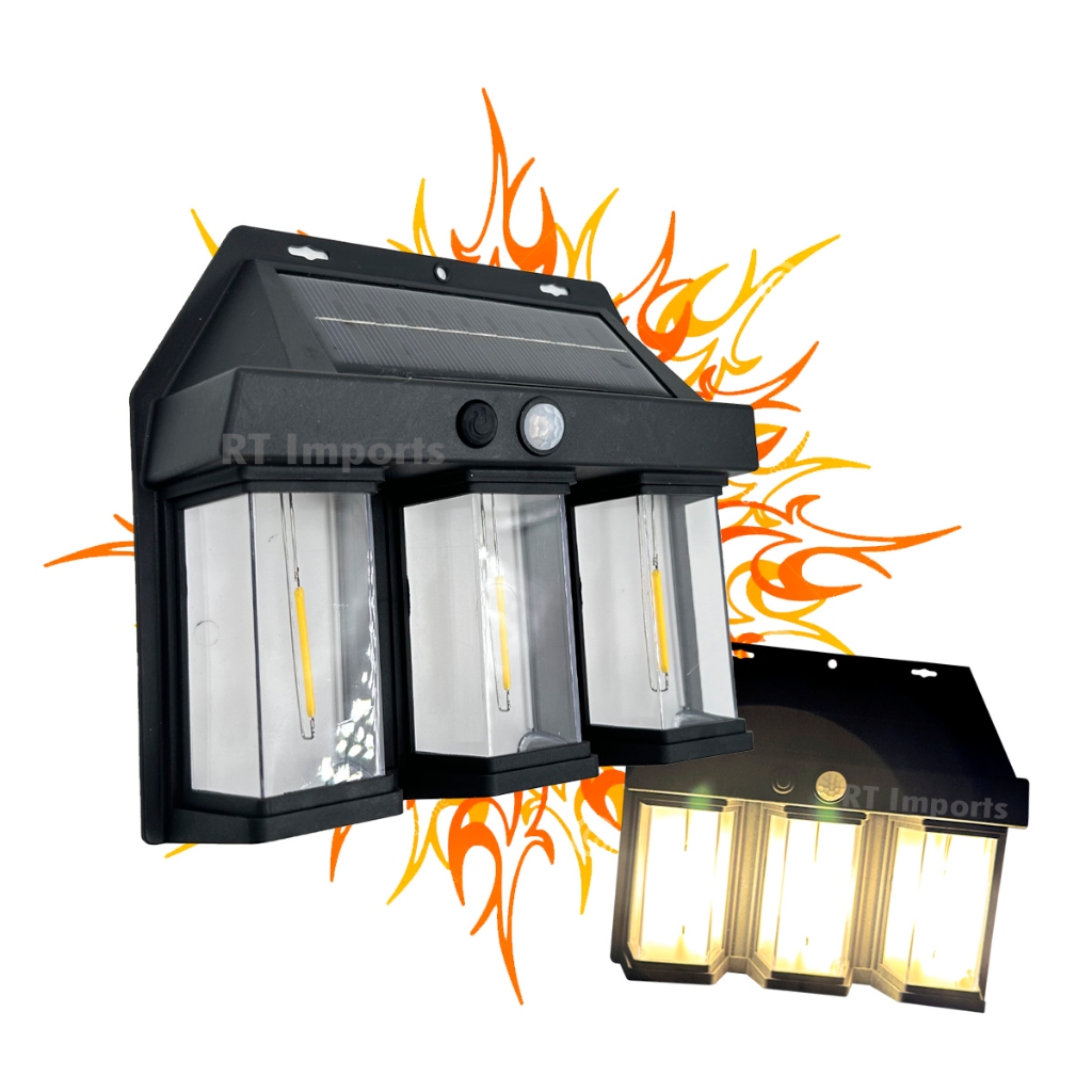 Arandela Luminaria Solar Tripla Led Filamento Tungstenio 3 Focos Fechos ...