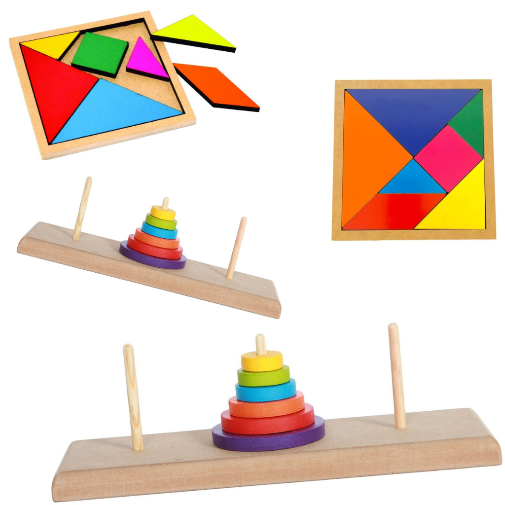 2 Brinquedos Torre de Hanoi + Tangram Jogos Educativo Pedagógico ...