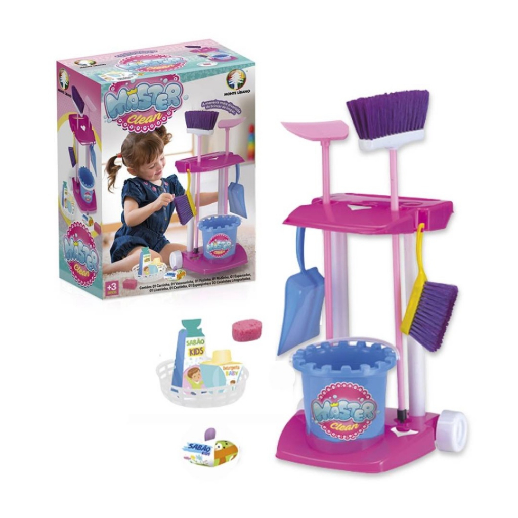 Kit Master Clean Limpeza Brinquedo Infantil com Carrinho Vassourinha ...