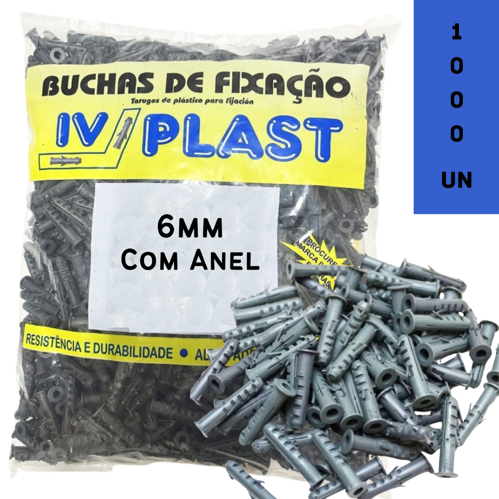 Kit C/ 1000 Buchas 6mm Sem Parafuso Com Aba Anel Ivplast Drywall Tijolo ...