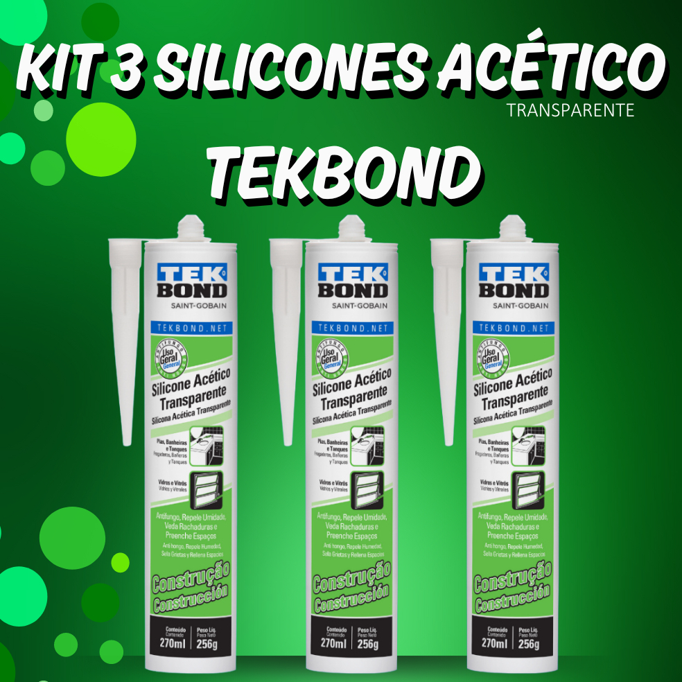Kit com 3 unidades de Silicone Acético Transparente Incolor TekBond ...