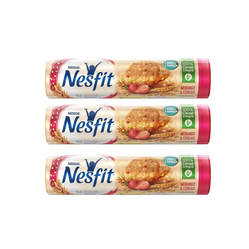 Kit C/3 Biscoito Nesfit Morango E Cereais 160g | Shopee Brasil