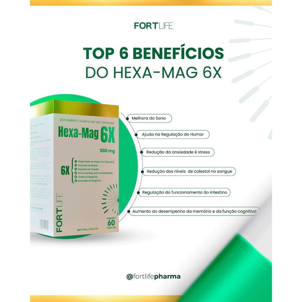 Hexa-Mag 6x 500mg 60 cápsulas | Shopee Brasil