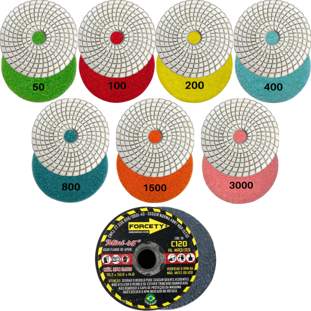 Kit 45 Graus Porcelanato Lixa Diamantada + Rebolo 3 Polegadas Para ...