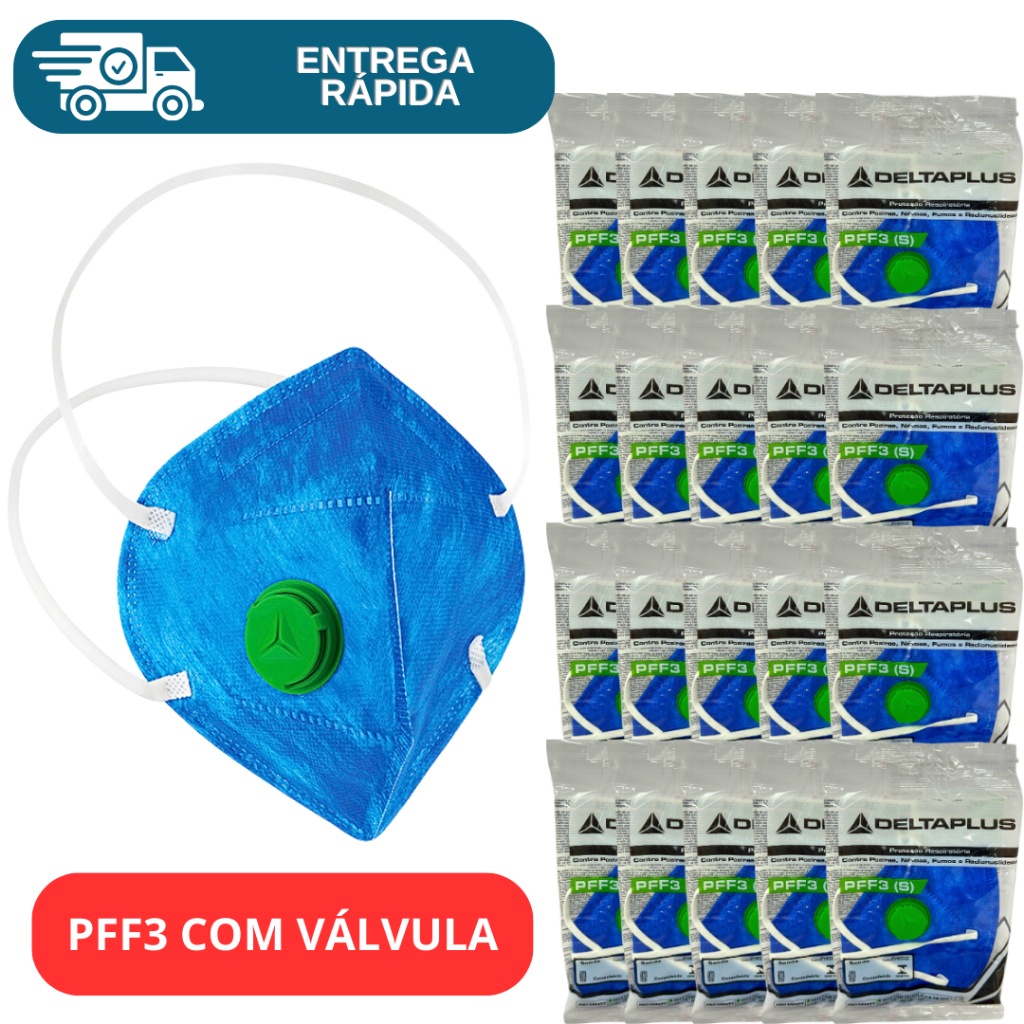 Kit 20 Máscara Respirador Descartável PFF3 Com Válvula Azul Proteção ...