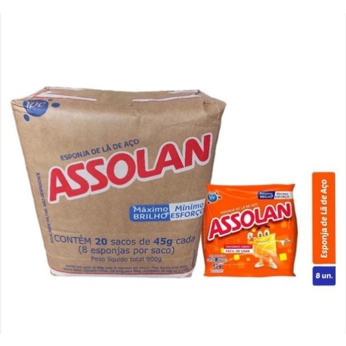 Esponja de Lã de Aço Assolan - Fardo com 20 pacotes de 45g (pacote com ...