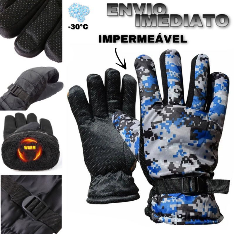 Luva de Frio Motoqueiro Térmica Forrada Ajustável Antiderrapante ...