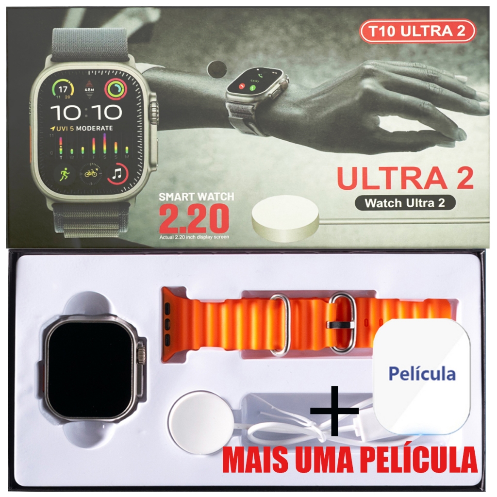 Smartwatch T10 Ultra 2 2024 Nova Série 9 Smart Watch 2.09 Inch HD 49mm Bluetooth Com Calculadora ...