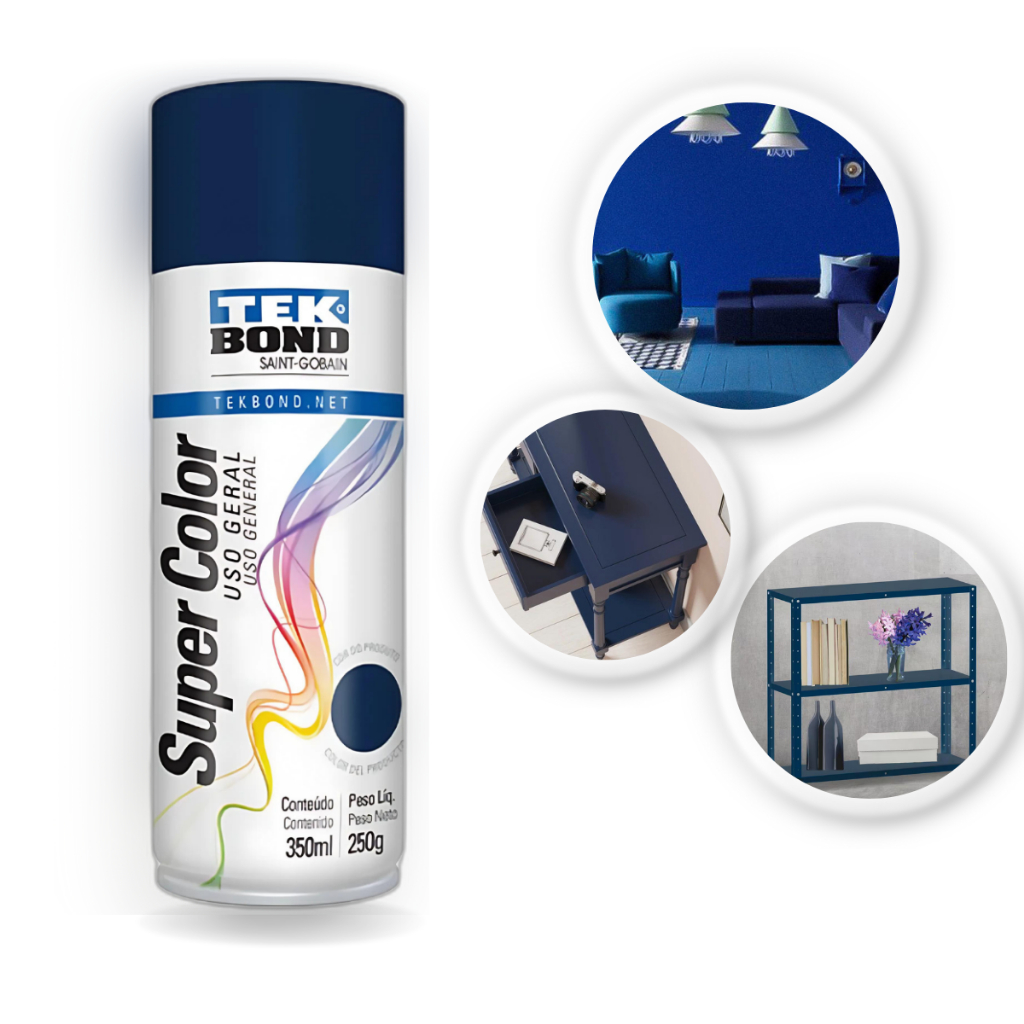 Tinta Spray Super Color Azul Escuro Tekbond 350ml/250g | Shopee Brasil