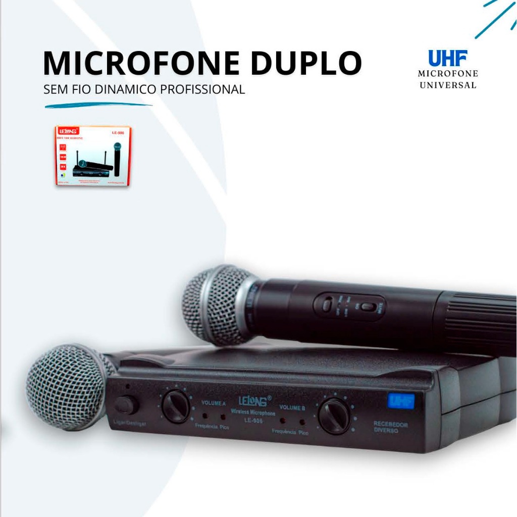 Microfone Duplo Sem Fio UHF Wireless Profissional LE-906 LELONG | Shopee Brasil