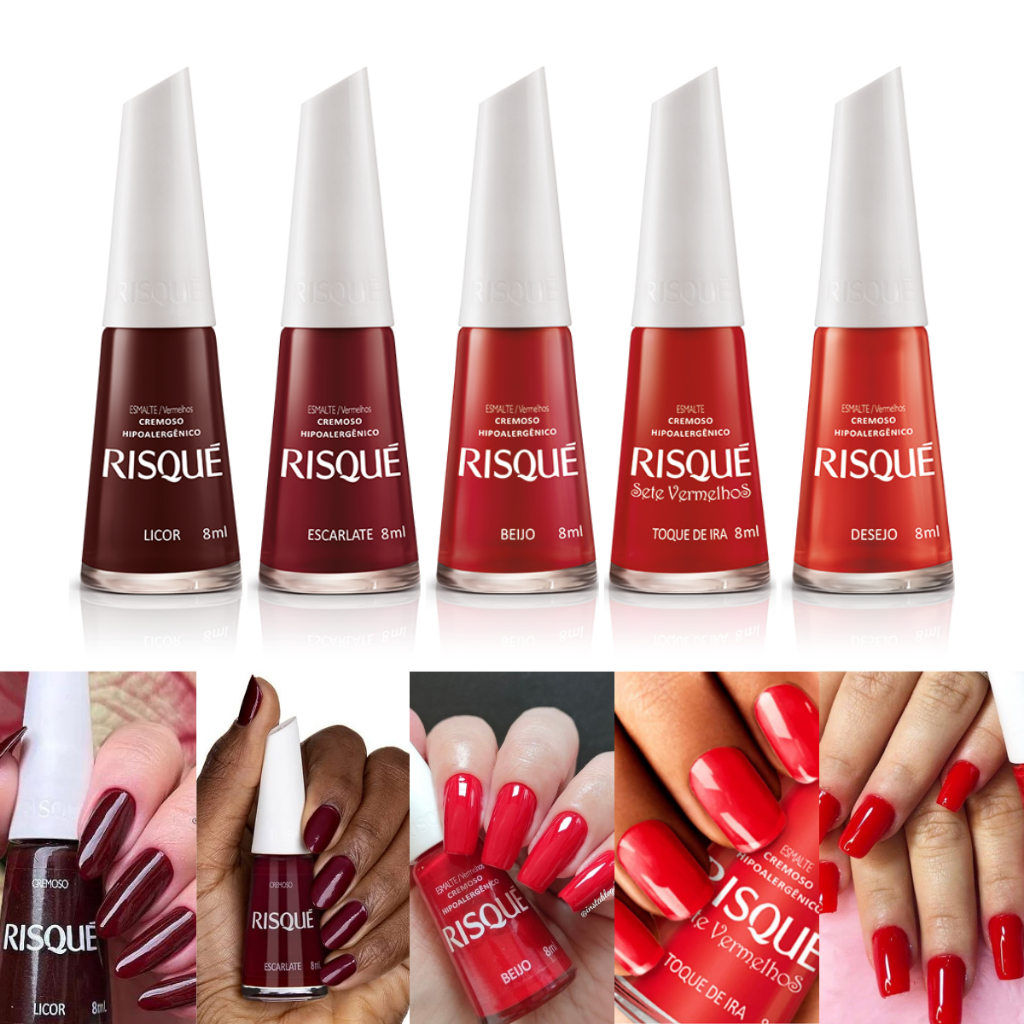 Risque Esmaltes Tons Vermelhos Kit 5 de Esmalte Vermelho Hipoalergênico ...