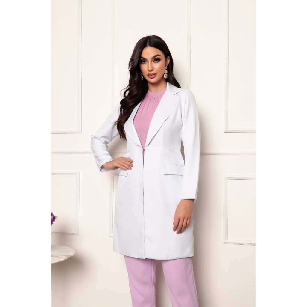 Jaleco Vichy Feminino Alfaiataria Elastano Branco | Shopee Brasil