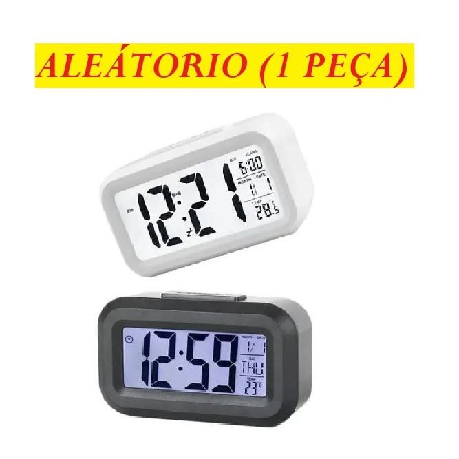 Mini Relógio Digital 8x6Cm Preto Ou Branco Com Led Temperatura Alarme ...
