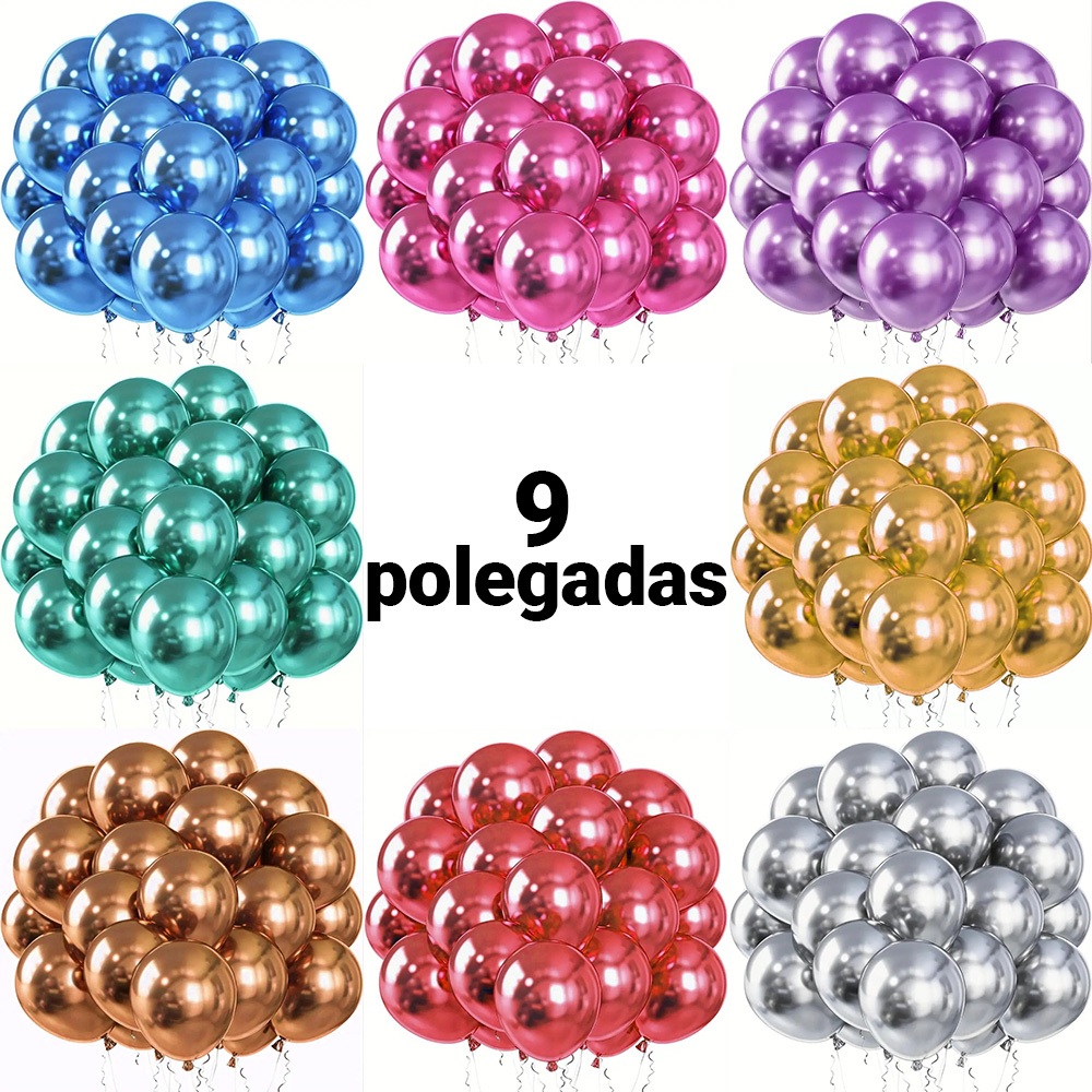Balão Bexiga Cromado 9 Polegadas Diversas Cores Premium 50 unidades ...