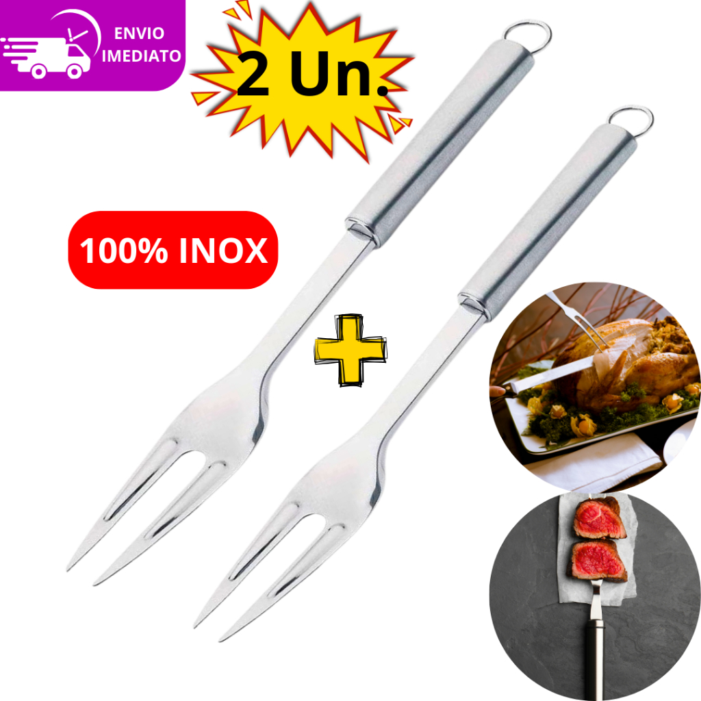 2 UNIDADES Garfo Grande Trinchante Cabo Longo Para Churrasco 100% Inox ...