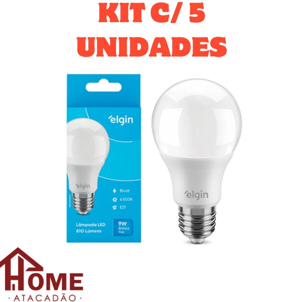 Kit com 5 LAMPADAS LED ELGIN 9W | Shopee Brasil