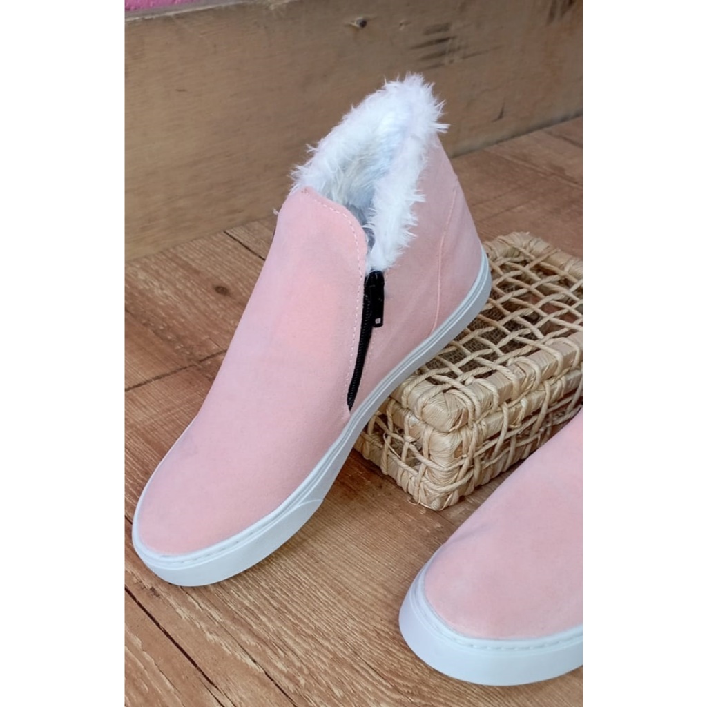 Tenis Cano Alto Feminino Botinha pelucia forrada com pelos Camurça ...