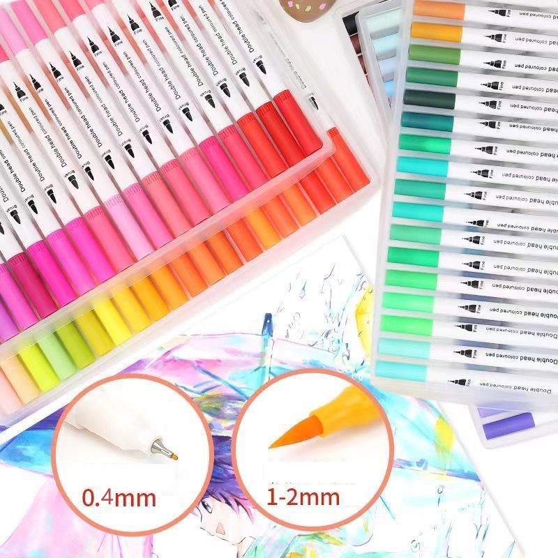 Caneta Brush Pen Kit Com 48 ou 12 Cores com ponta dupla pincel estilo ...