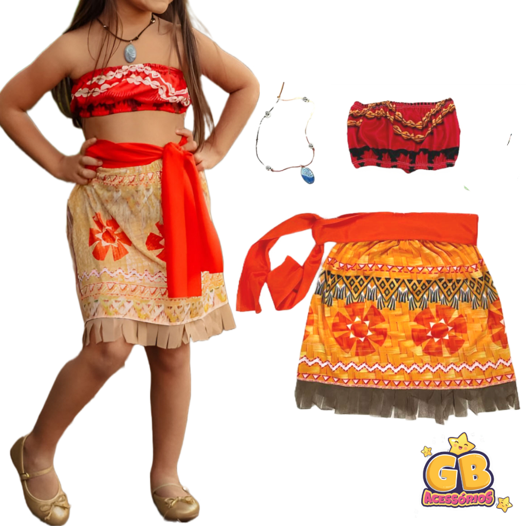 Fantasia Moana Infantil Com Colar e Faixa Filme Moana Festas Princesas ...