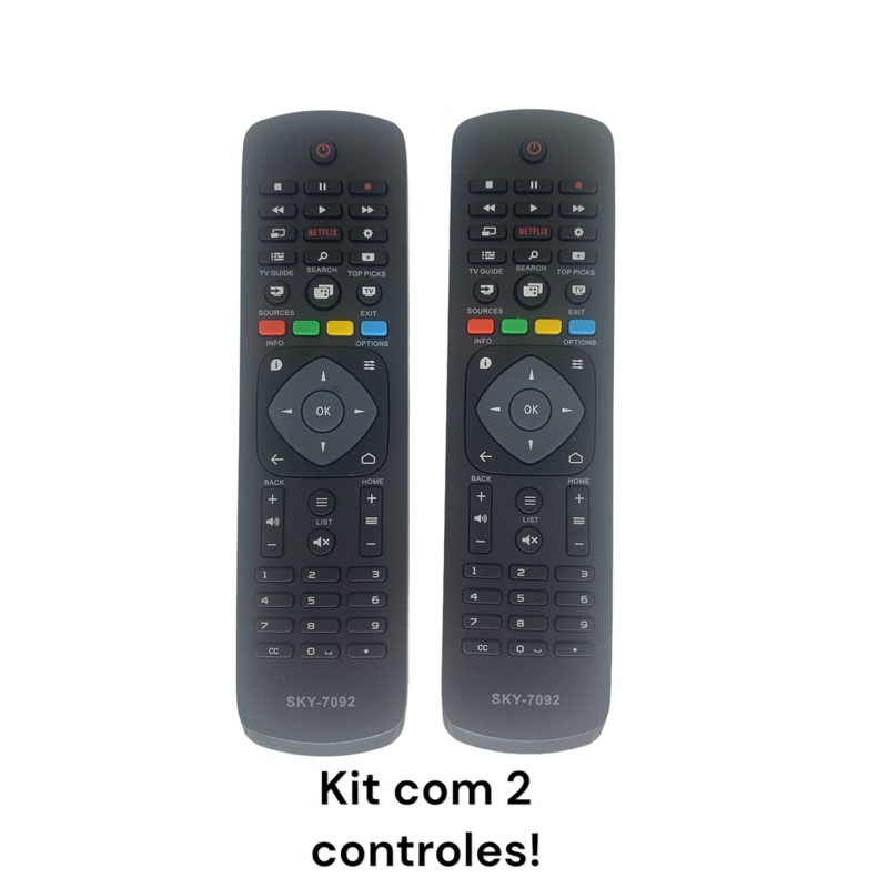 KIT com 2 Controle Remoto da Tv Philips Smart Netflix Sky-7092 | Shopee ...