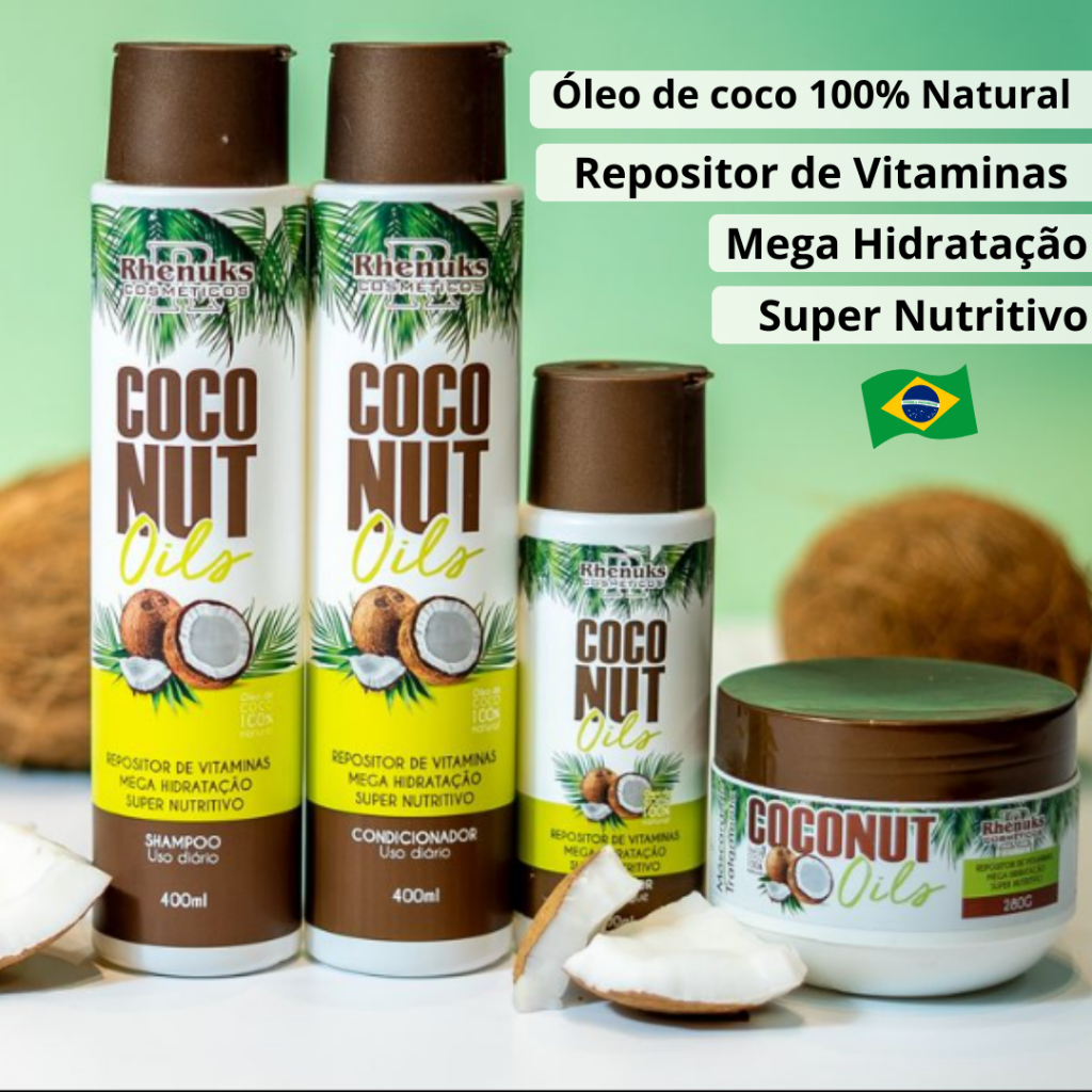 Kit Tratamento Capilar Coco Nut Oils Oléo de Coco Rhenuks com 4 Itens ...