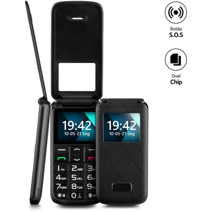 Celular Flip Vita Duo Chip Radio FM Preto Multilaser números grandes, celular para idoso Celular ...