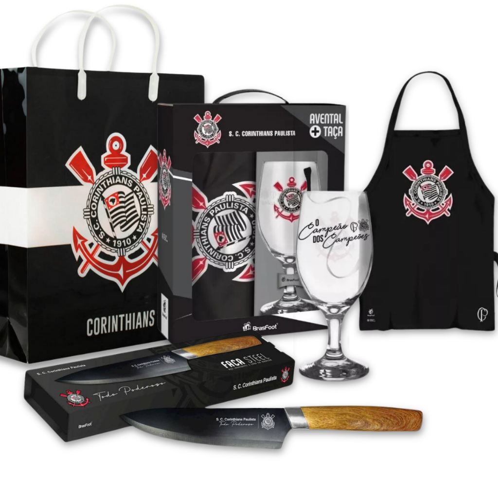 Kit Taça Copo Cerveja Chopp Chope Avental Faca Churrasco Corinthians ...