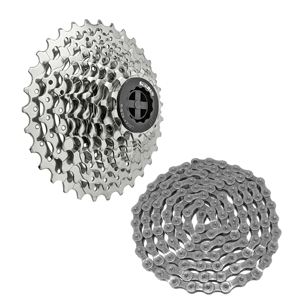 Kit Sunrun Bike 27 Marcha Catraca Cassete K7 9v 11-32 Prata + Corrente ...
