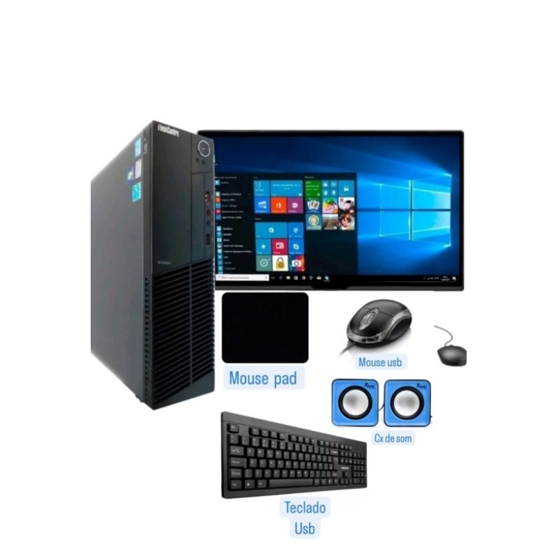 cpu pc lenovo intel i3 8gb hd 500gb monitor 19'polegadas + teclado e mouse caixas de som e cabos ...