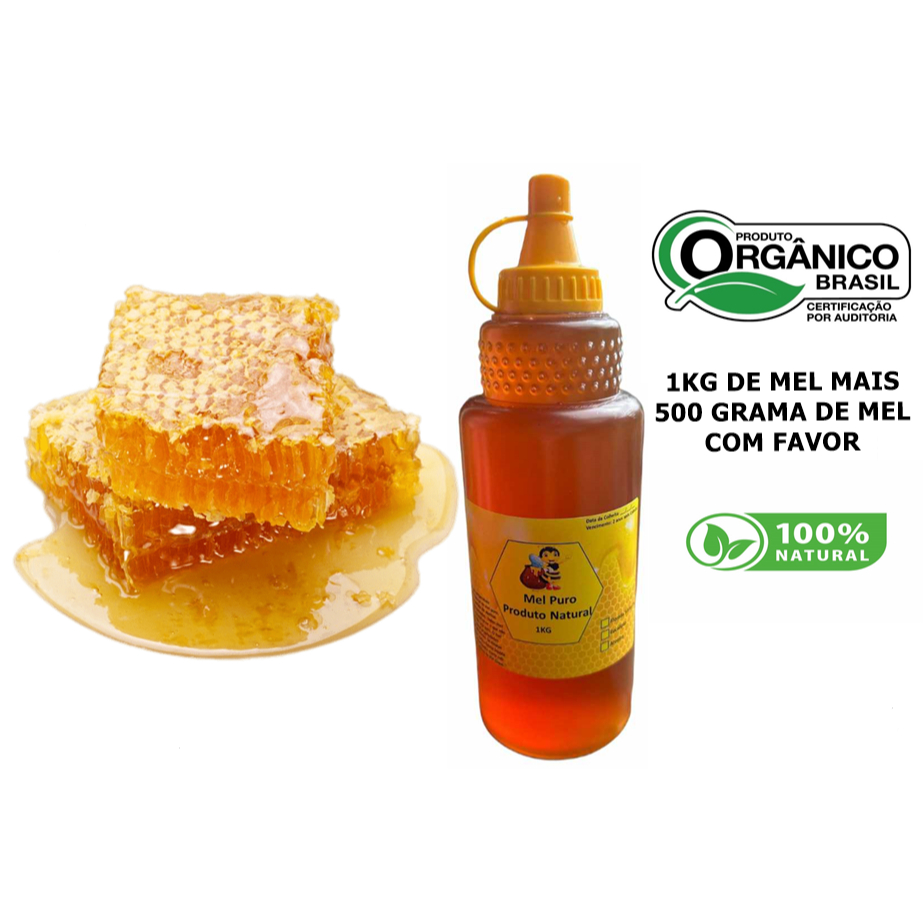 Mel com favo 500gramas MAIS 1kg de mel puro florada silvestre | Shopee ...