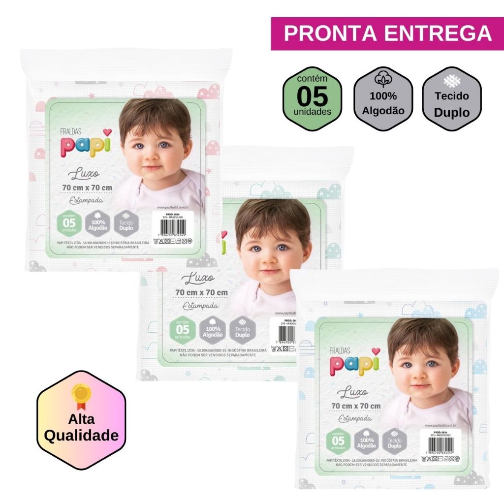Fraldas de Pano 5 Unidades Alta Qualidade Bebe Macia 100% algodão ...