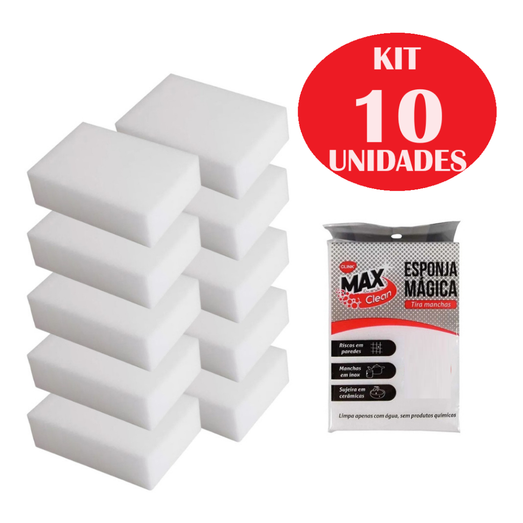 Kit c/10 Esponja Mágica Branca Tira Manchas Max Clean Clink | Shopee Brasil