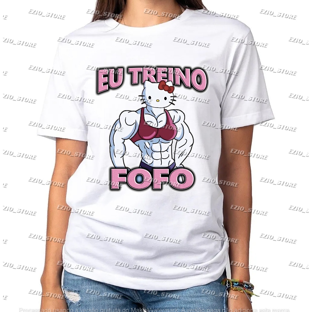 Camiseta Hello Kitty "Eu Treino Fofo" Unissex, Blusa Camisa Treino ...
