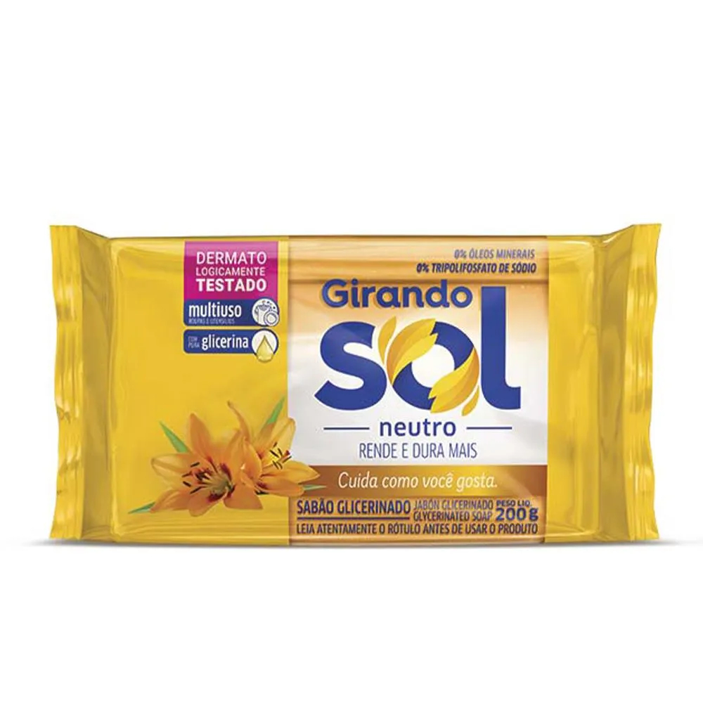 Kit Girando Sol Sabão Em Barra Neutro 200G Multiuso Amarelo | Shopee Brasil