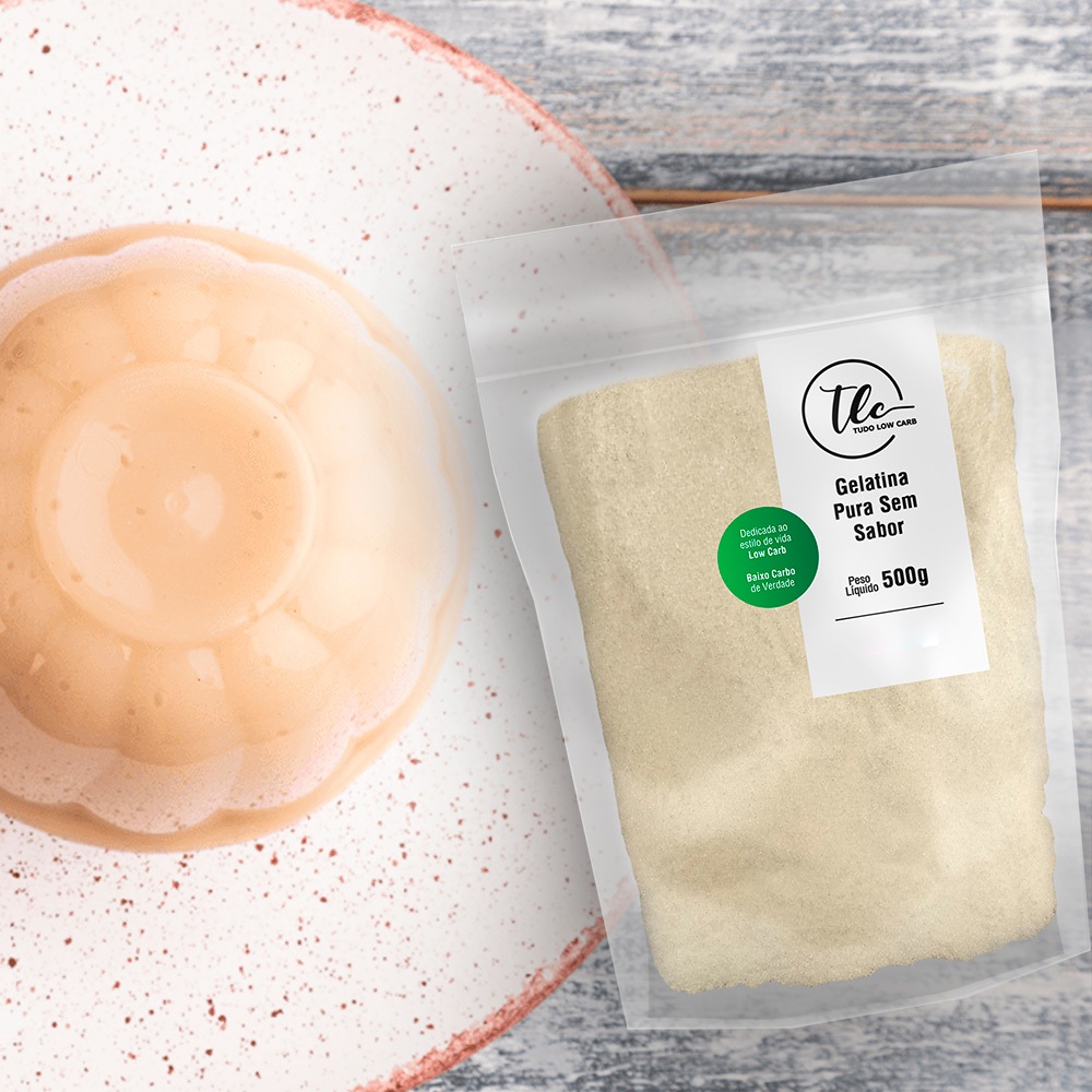 Gelatina em Pó Incolor sem Sabor 100% Pura (100g / 500g) TLC Tudo Low ...