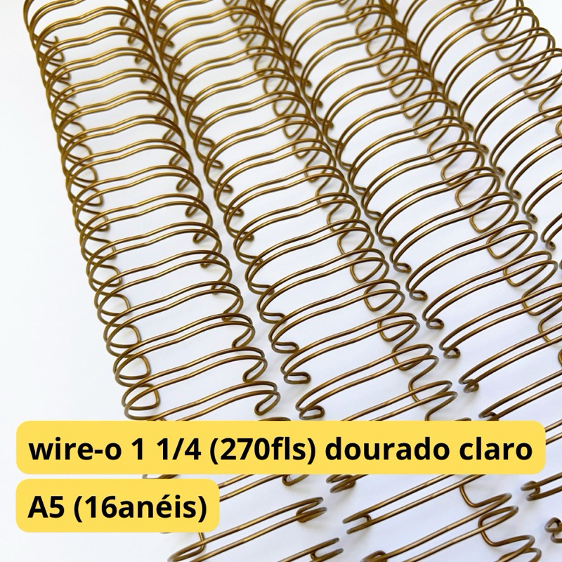 Wire-o 2x1 - 1 1/4(270fls) dourado claro - 4 unidades A5(16anéis ...