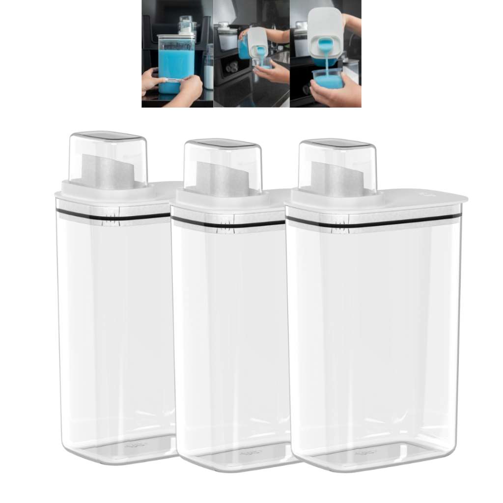 Kit 3 Dispensers Flow 2,3L Transparente Para Lavanderia Com Copo ...