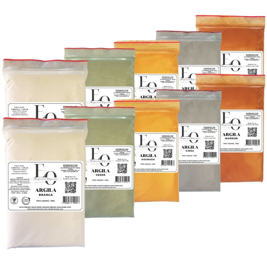 Skin Care Argila - Kit 10 Pacotes com 100gr Das 5 Cores + Procuradas ...